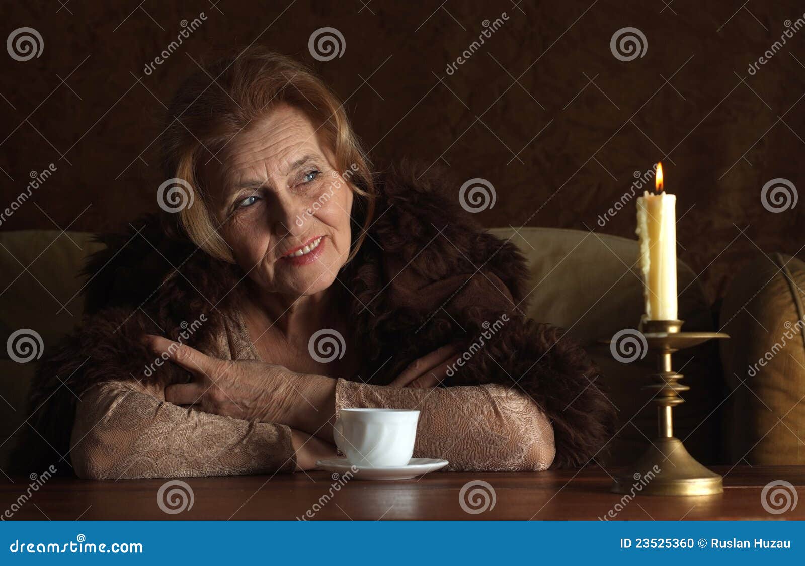 Good Lady Sitting on a Sofa Stock Photo - Image of brown, elderly: 23525360