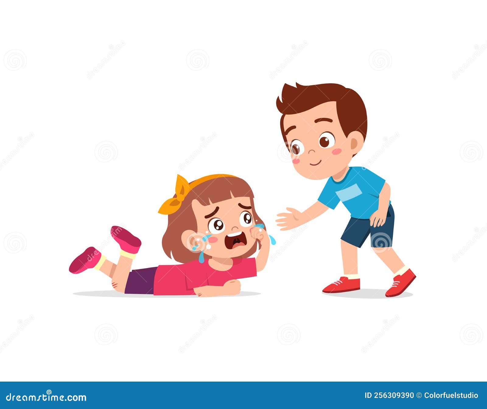 Good Little Kid Helping Friend that Falling on the Floor Stock Vector ...