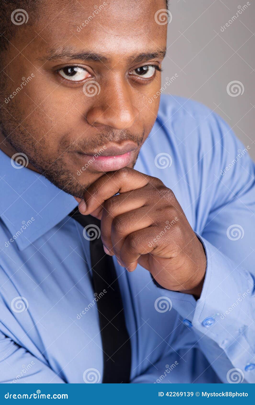 Good Looking Black Man Thinking. Stock Image - Image of alone, human ...
