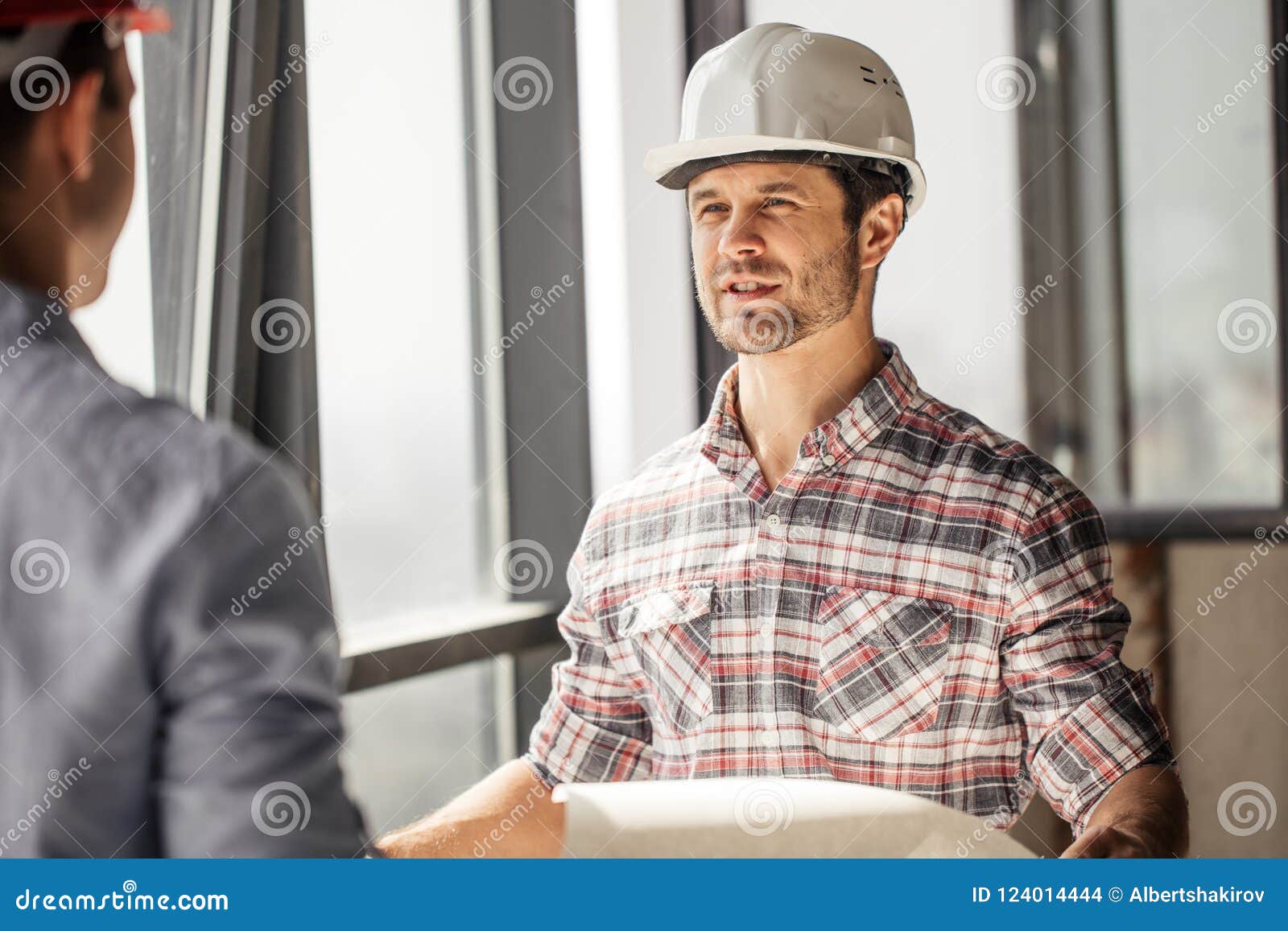 Good Looking Construction Worker Sharing with the Experience Stock ...