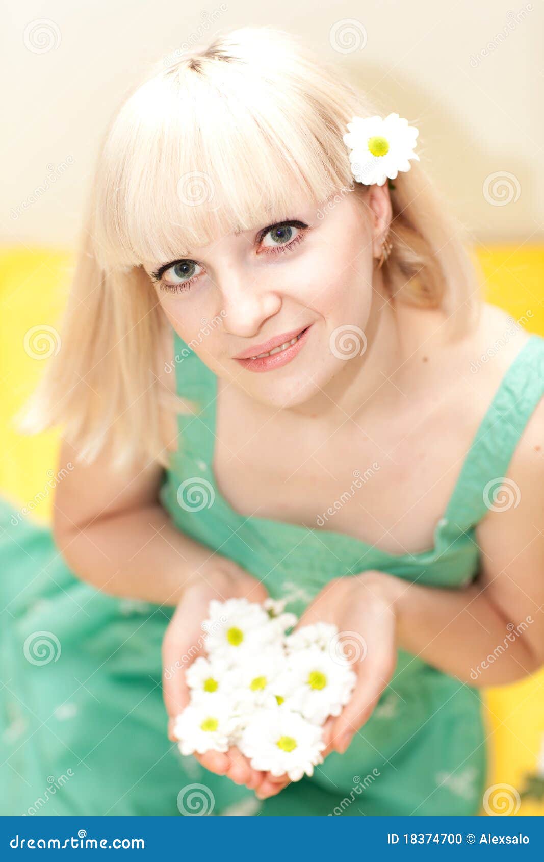 Good Looking Girl Sitting with Flowers Stock Photo - Image of love ...