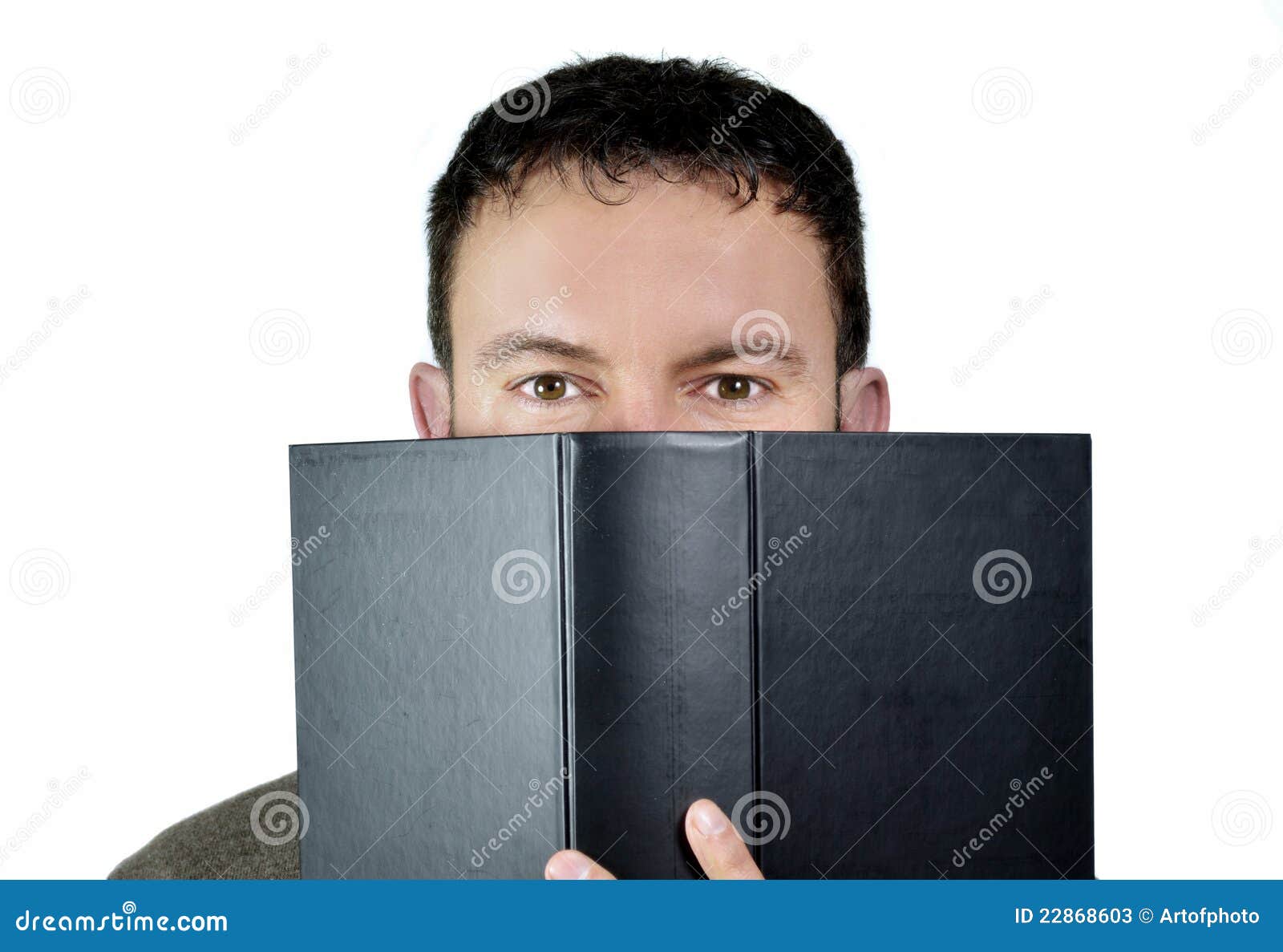 Good Looking Guy Behind Book Stock Image - Image of hide, knowledge ...