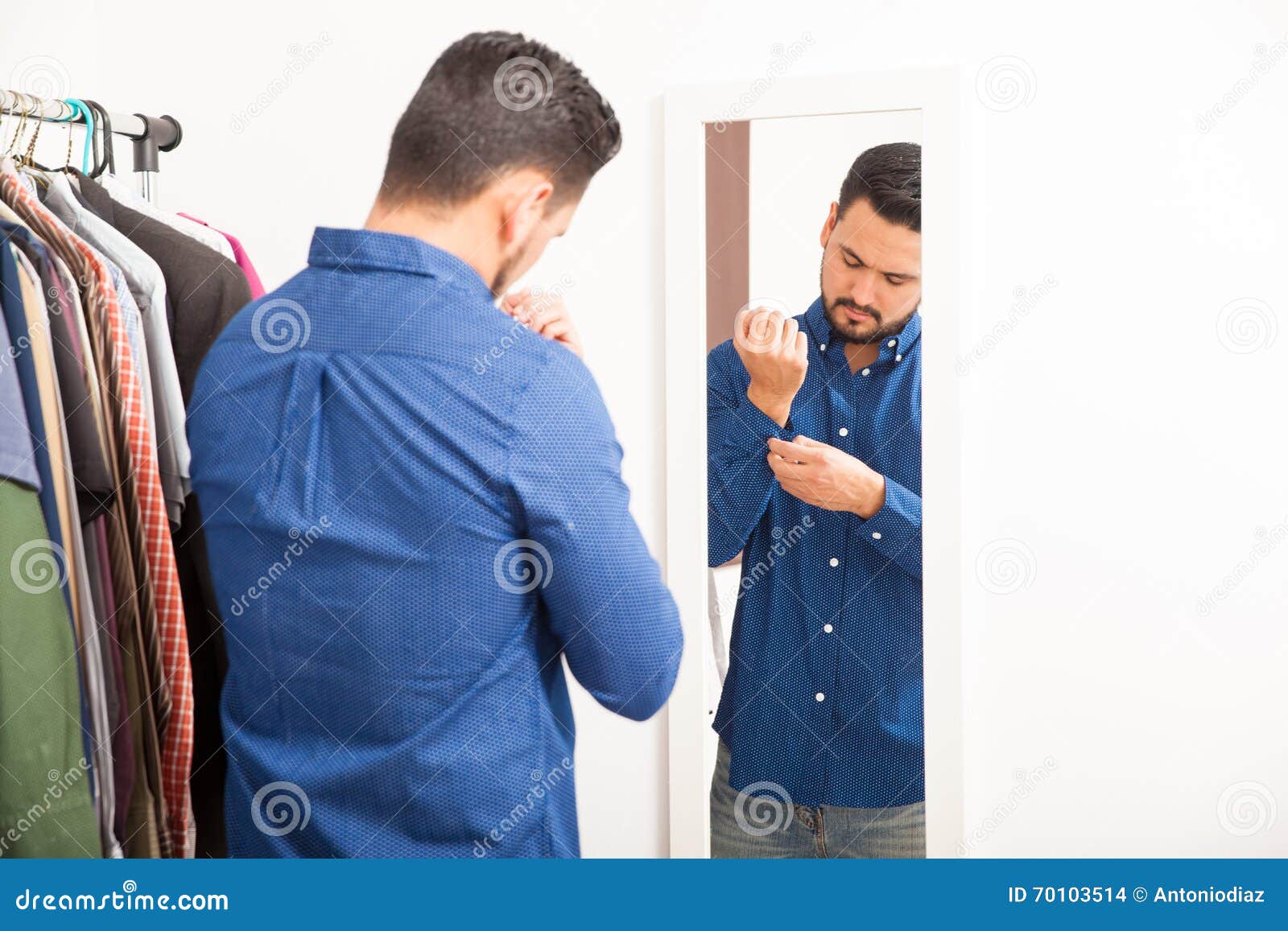 Good Looking Guy Getting Dressed at Home Stock Photo - Image of ...