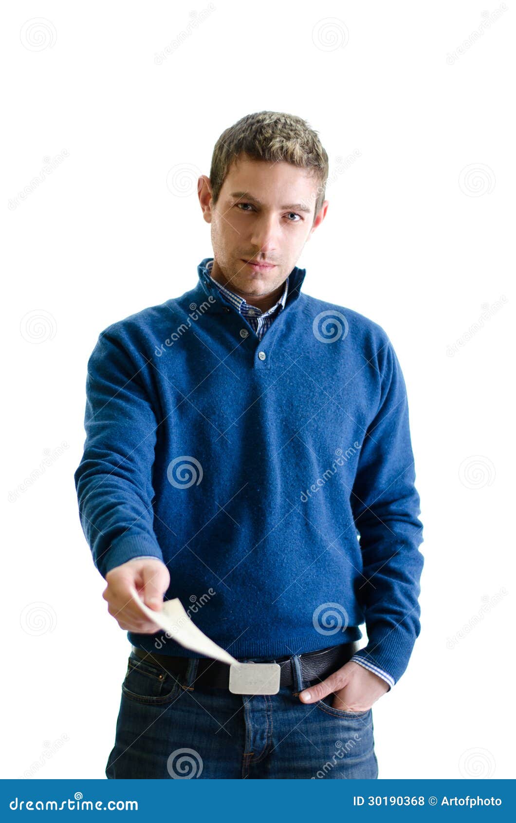 Handsome Young Man Giving or Handling Sheet of Paper Stock Photo ...