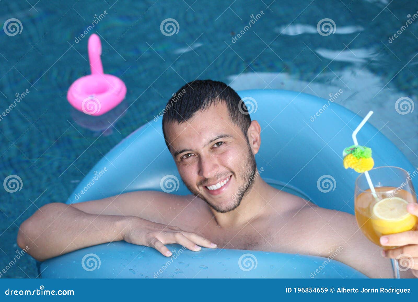 Good Looking Man Drinking Cocktail in Swimming Pool Stock Image - Image ...
