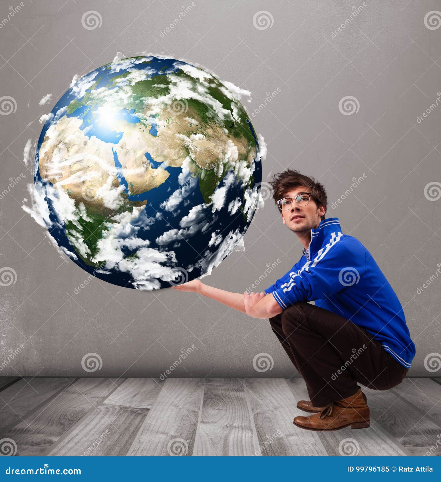 Good-looking Man Holding 3d Planet Earth Stock Image - Image of nature ...