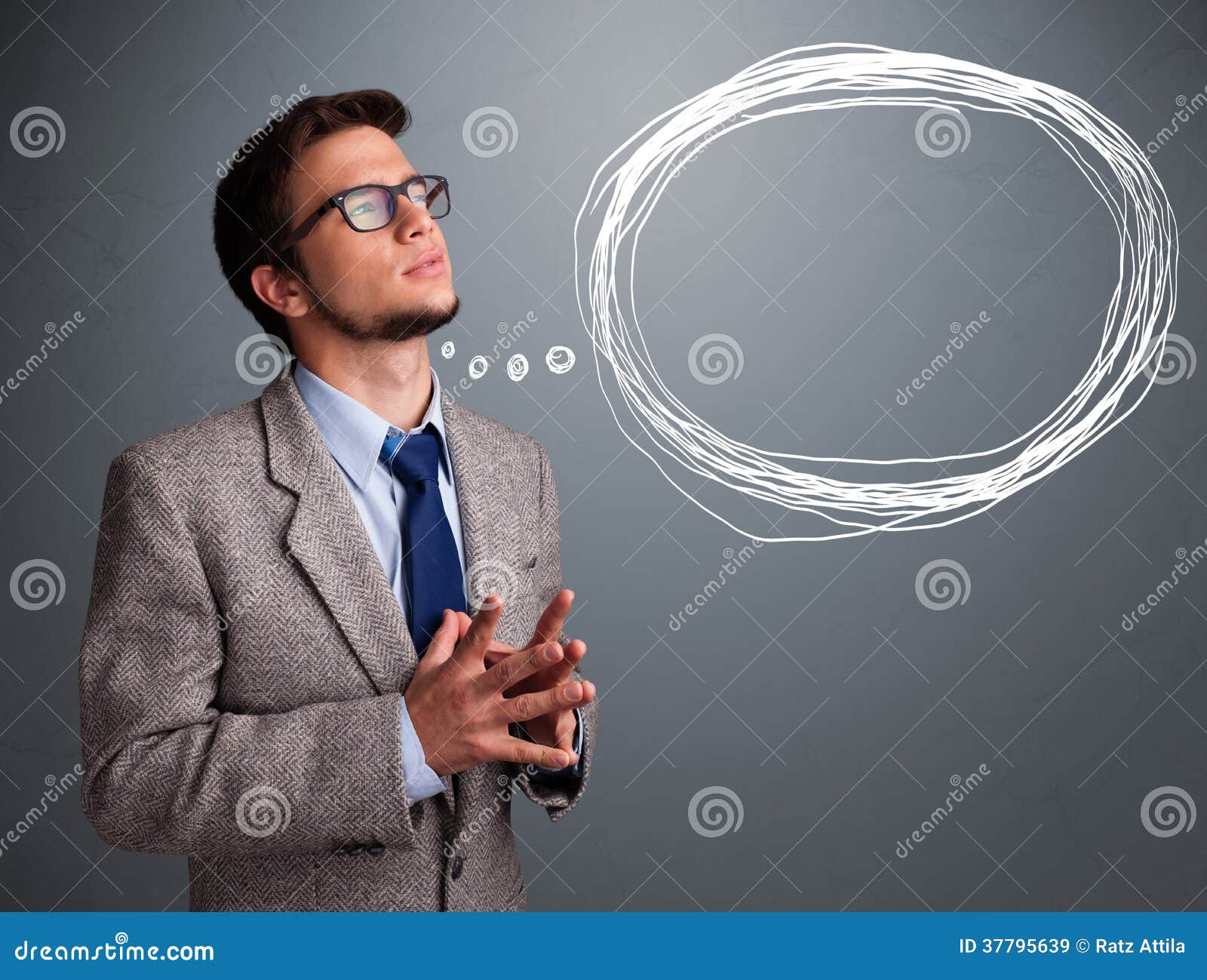 Good-looking Man Thinking about Speech or Thought Bubble with Co Stock ...