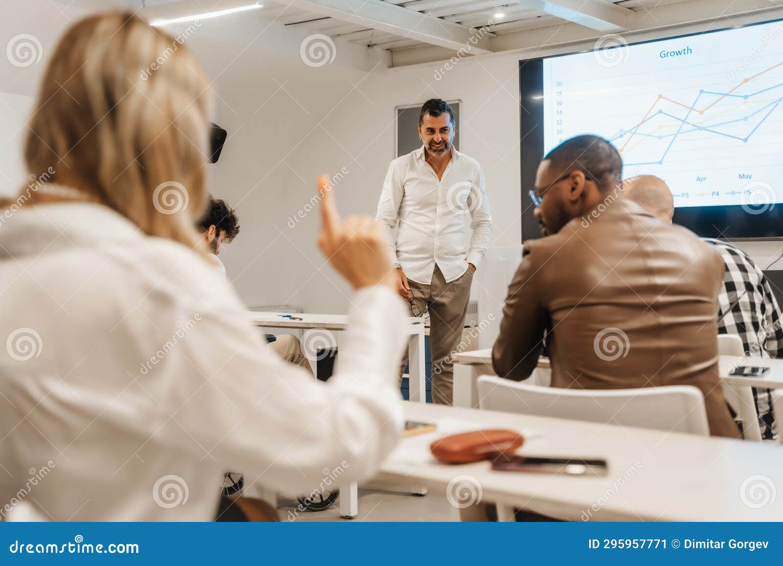 Good Looking Middle-aged Male Professor Teaching Sales His Students ...