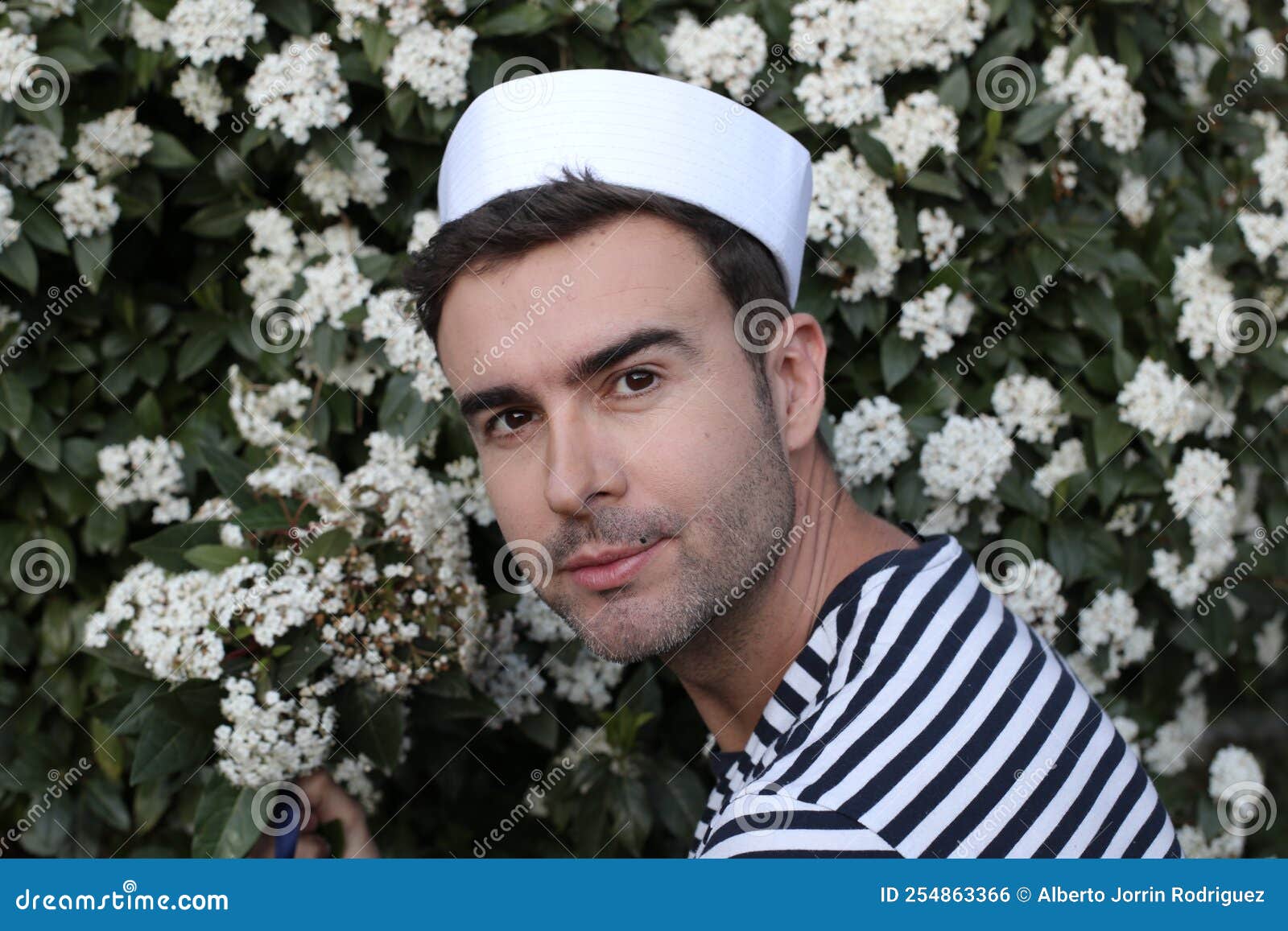 Good Looking Sailor with Hat and Striped Shirt Stock Photo - Image of ...