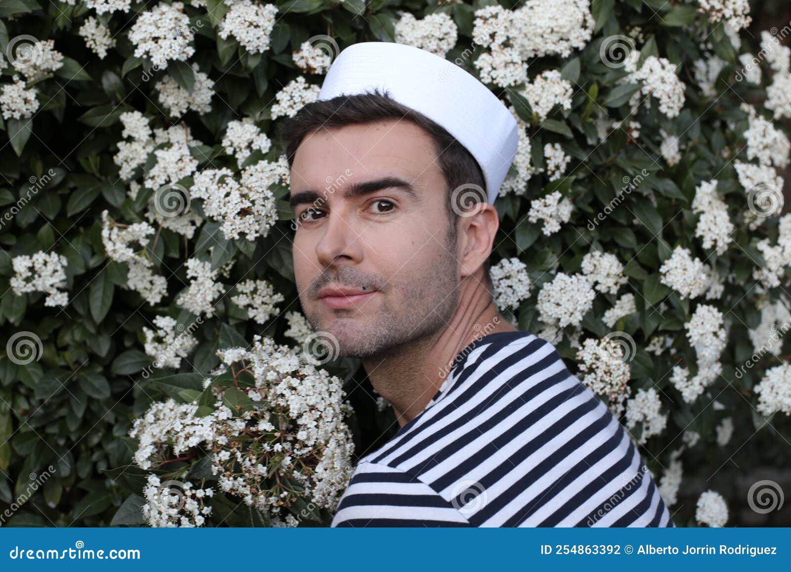 Good Looking Sailor with Hat and Striped Shirt Stock Photo - Image of ...