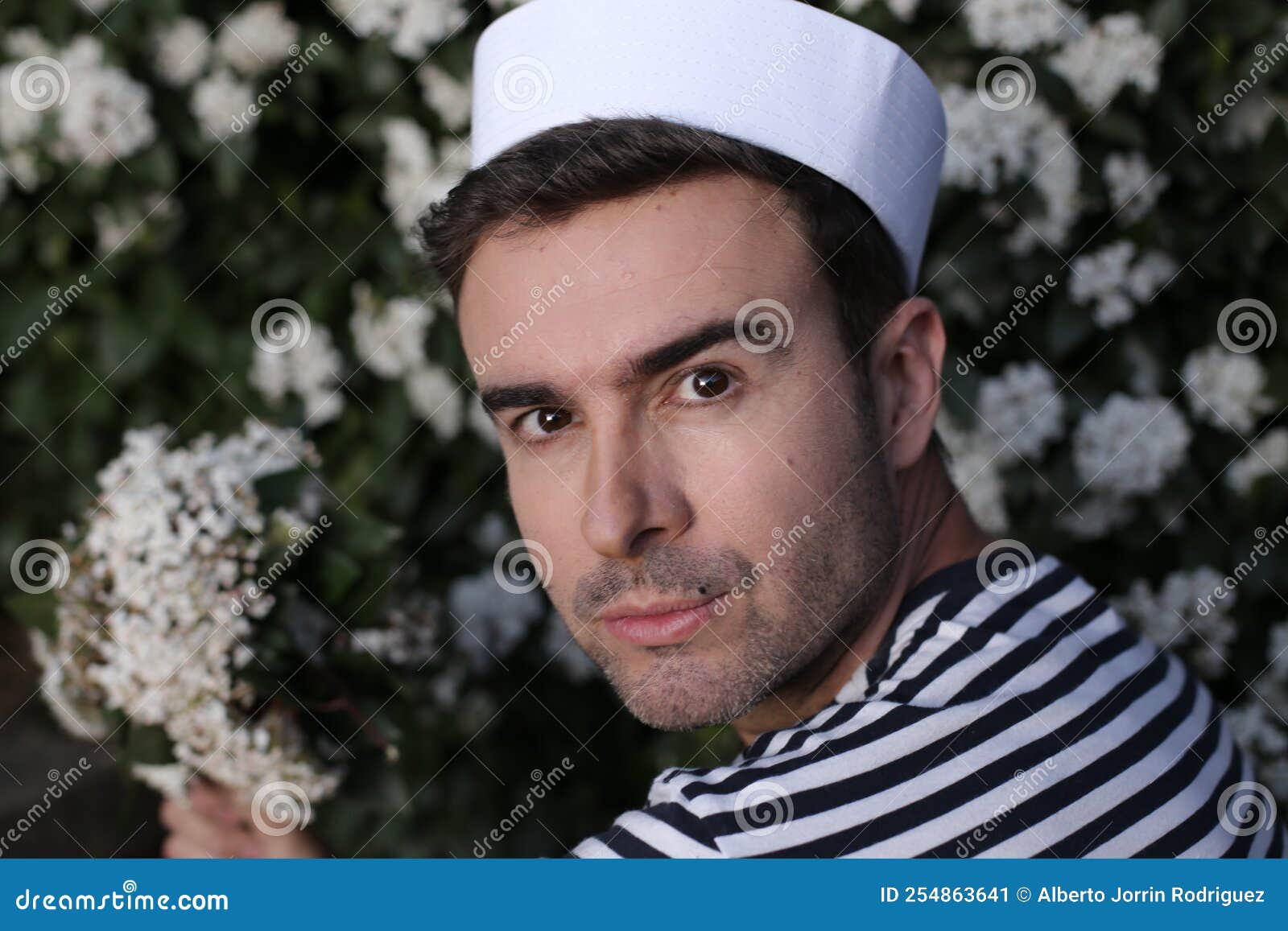 Good Looking Sailor with Hat and Striped Shirt Stock Image - Image of ...