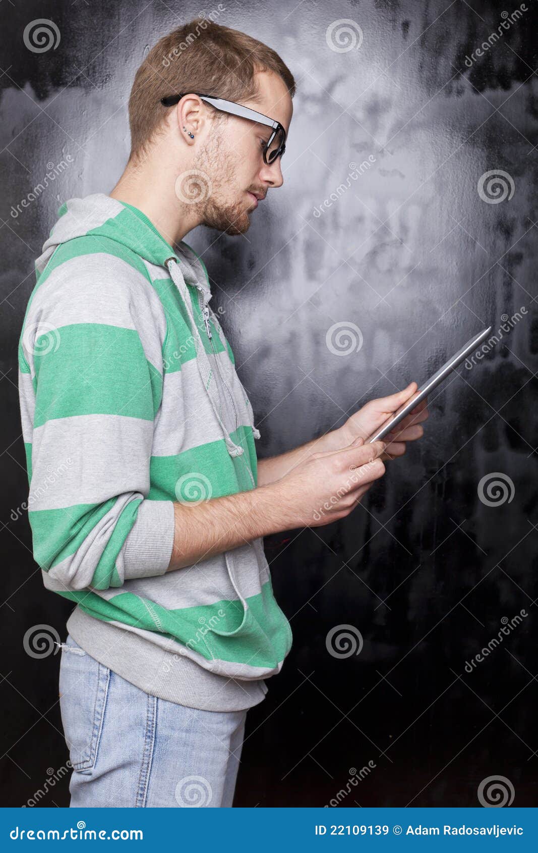 Good Looking Smart Geek Man with Tablet Computer Stock Image - Image of ...