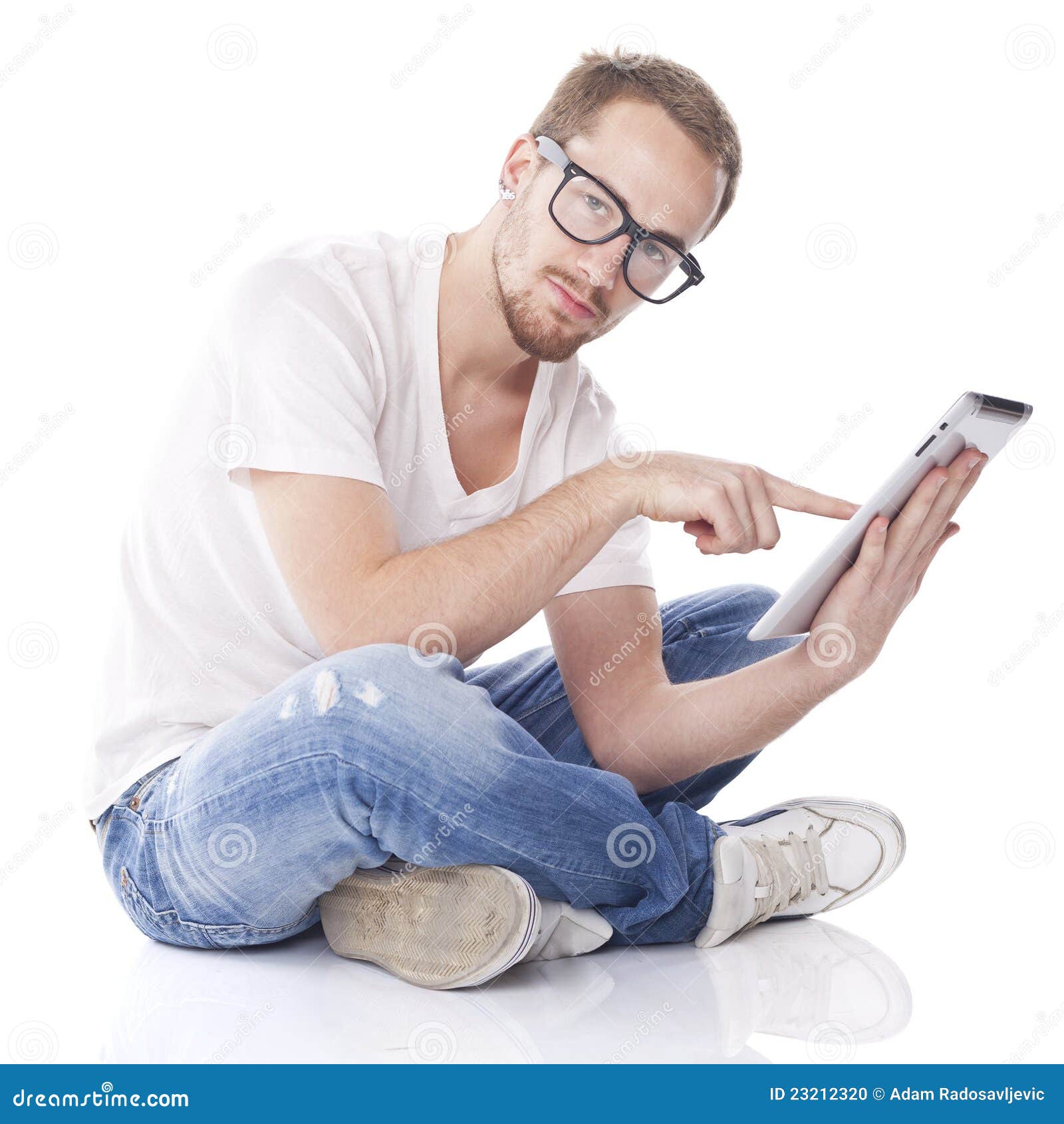 Good Looking Smart Man with Tablet Seeting on Floo Stock Photo - Image ...