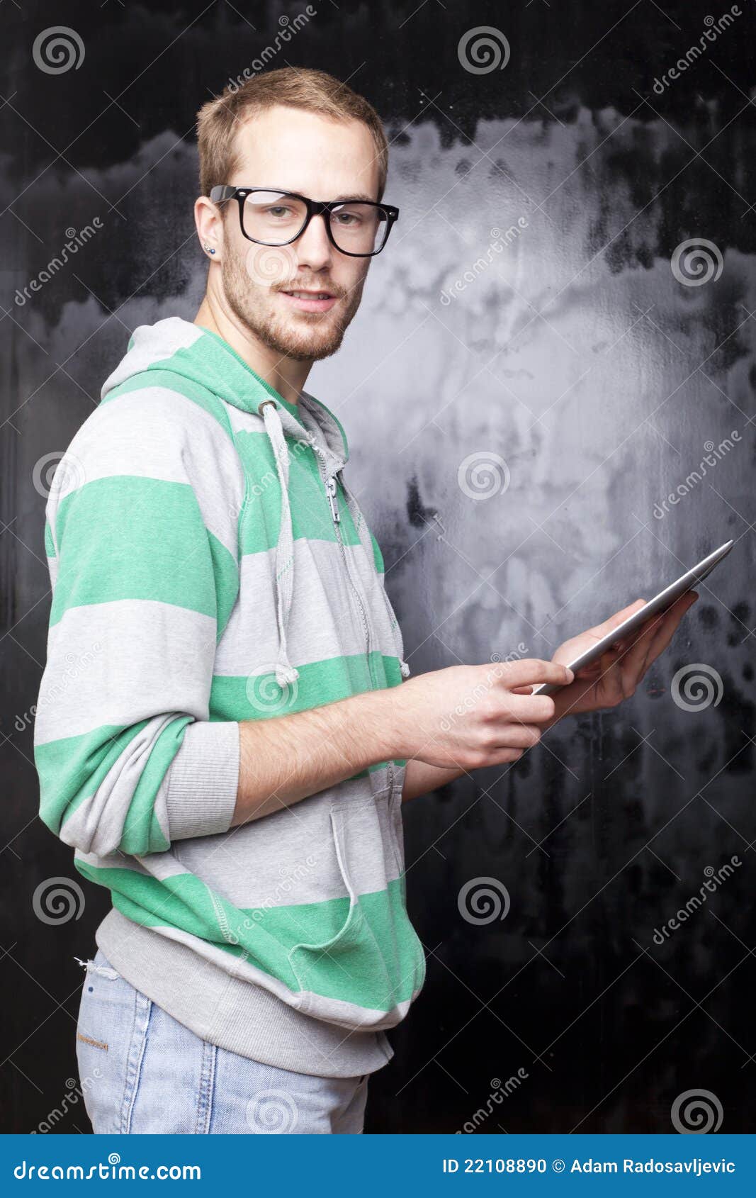 Good Looking Smart Nerd Man with Tablet Computer Stock Photo - Image of ...