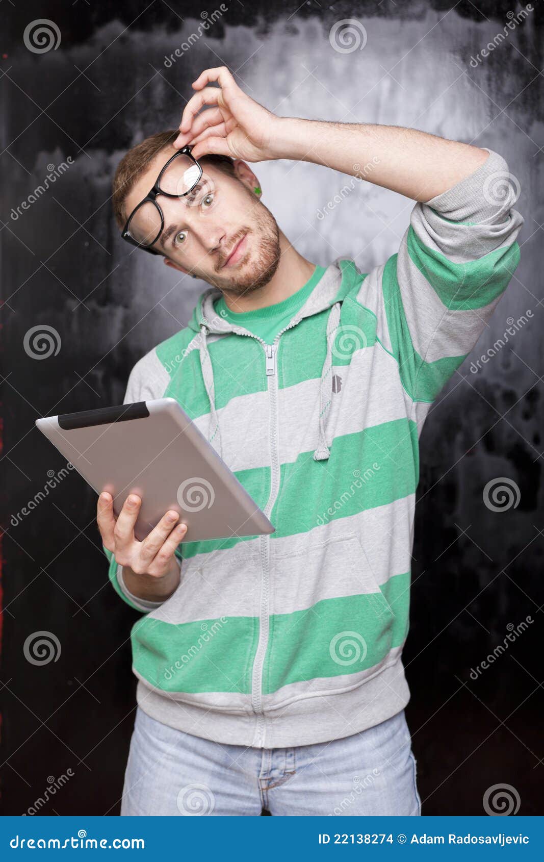 Good Looking Smart Nerd Man with Tablet Computer Stock Photo - Image of ...