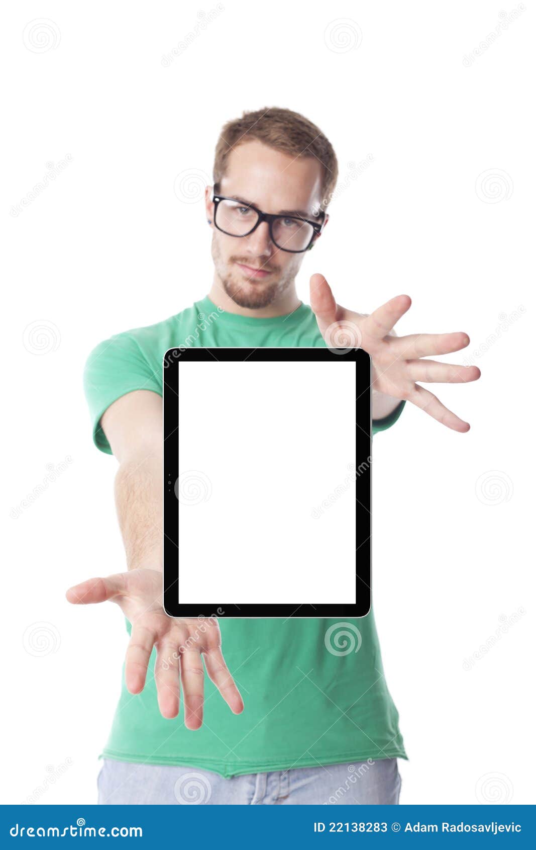 Good Looking Smart Nerd Man with Tablet Computer Stock Image - Image of ...
