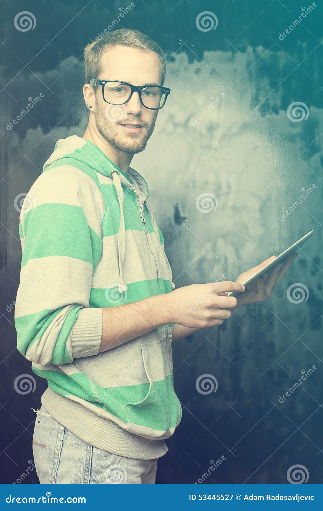 Good Looking Smart Nerd Man with Tablet Computer Stock Image - Image of ...