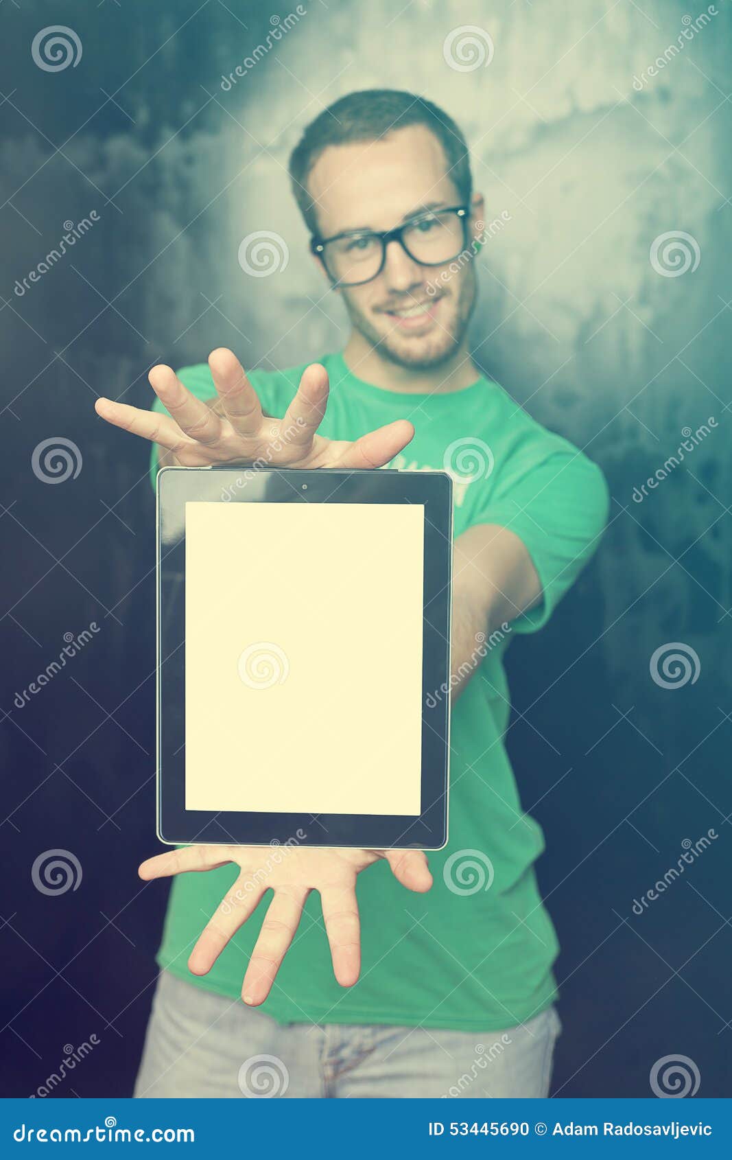 Good Looking Smart Nerd Man with Tablet Computer Stock Photo - Image of ...