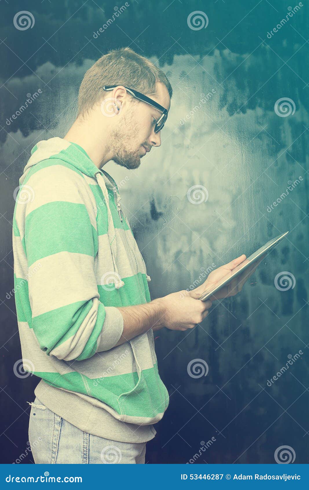 Good Looking Smart Nerd Man with Tablet Computer Stock Image - Image of ...