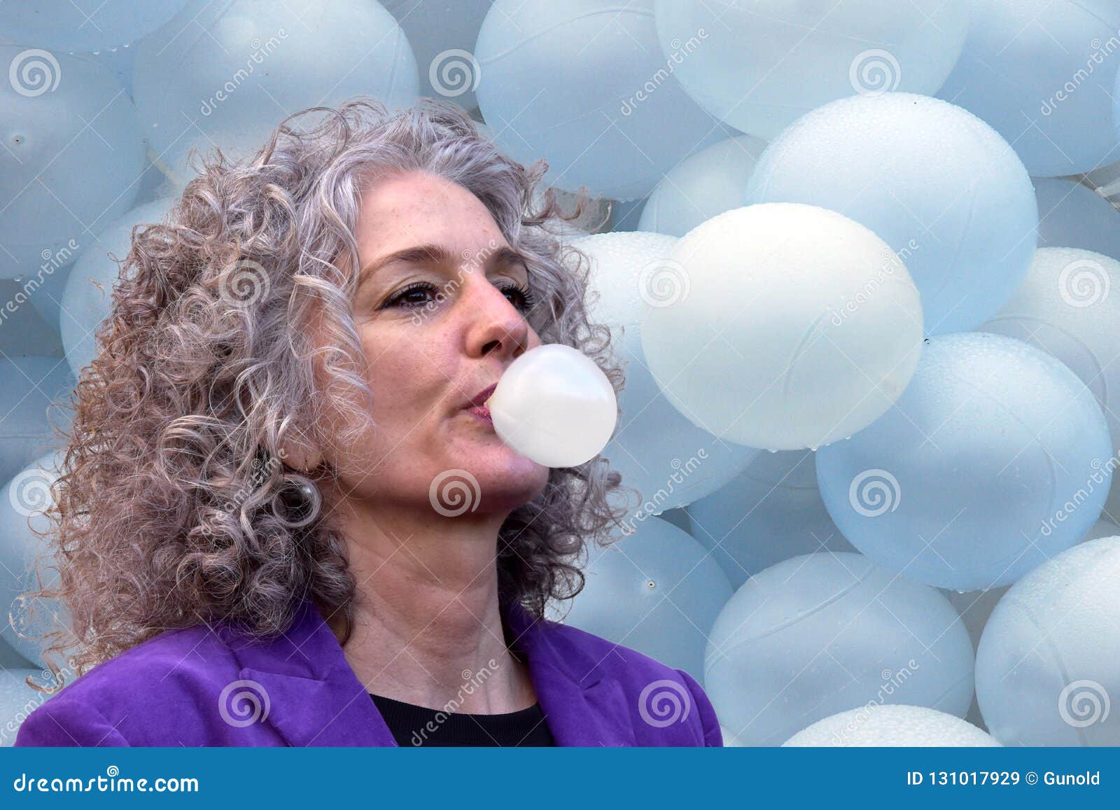 Woman Blows Bubbles with Chewing Gum Stock Image - Image of candy ...