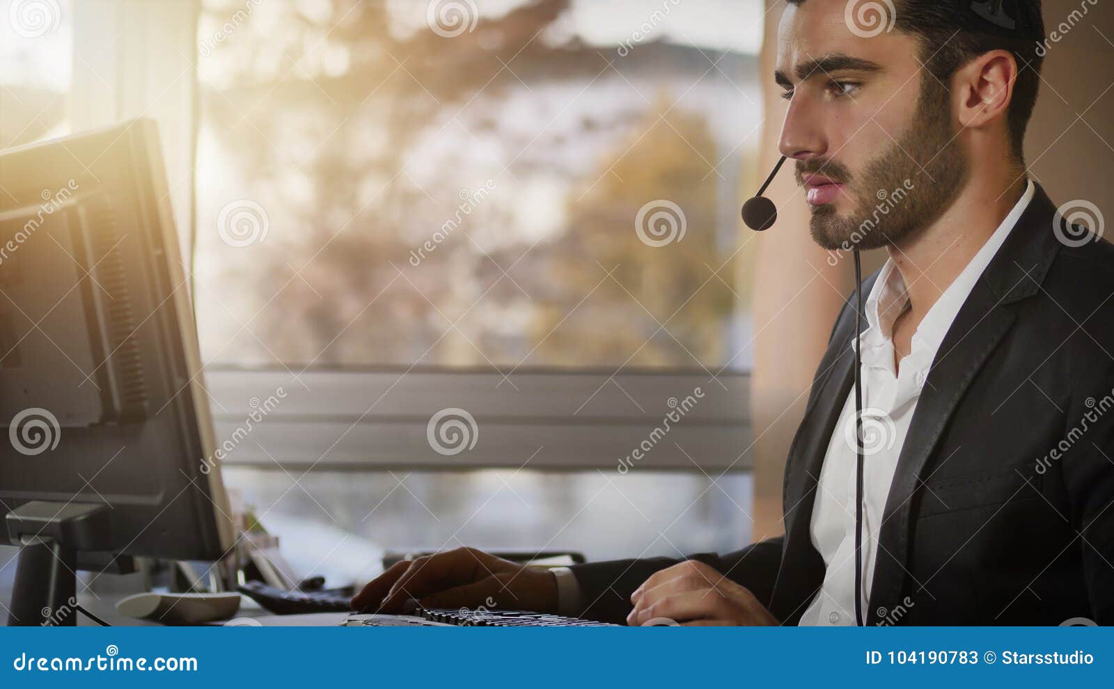 Young Telemarketer, Help Desk Assistant or Customer Service Worker ...