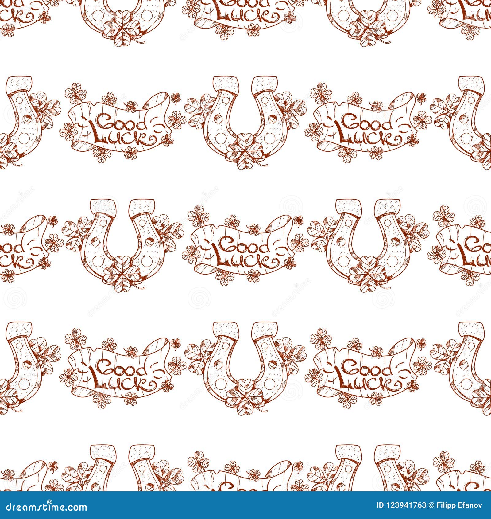 Good Luck Banner and Clover Seamless Pattern Stock Illustration ...