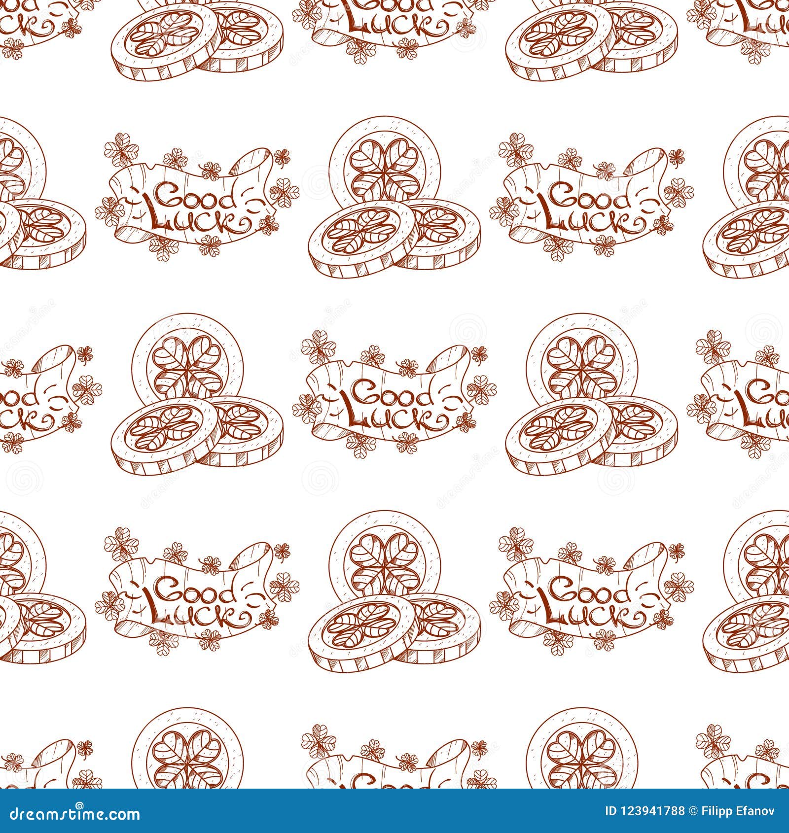Good Luck Banner and Clover Seamless Pattern Stock Illustration ...