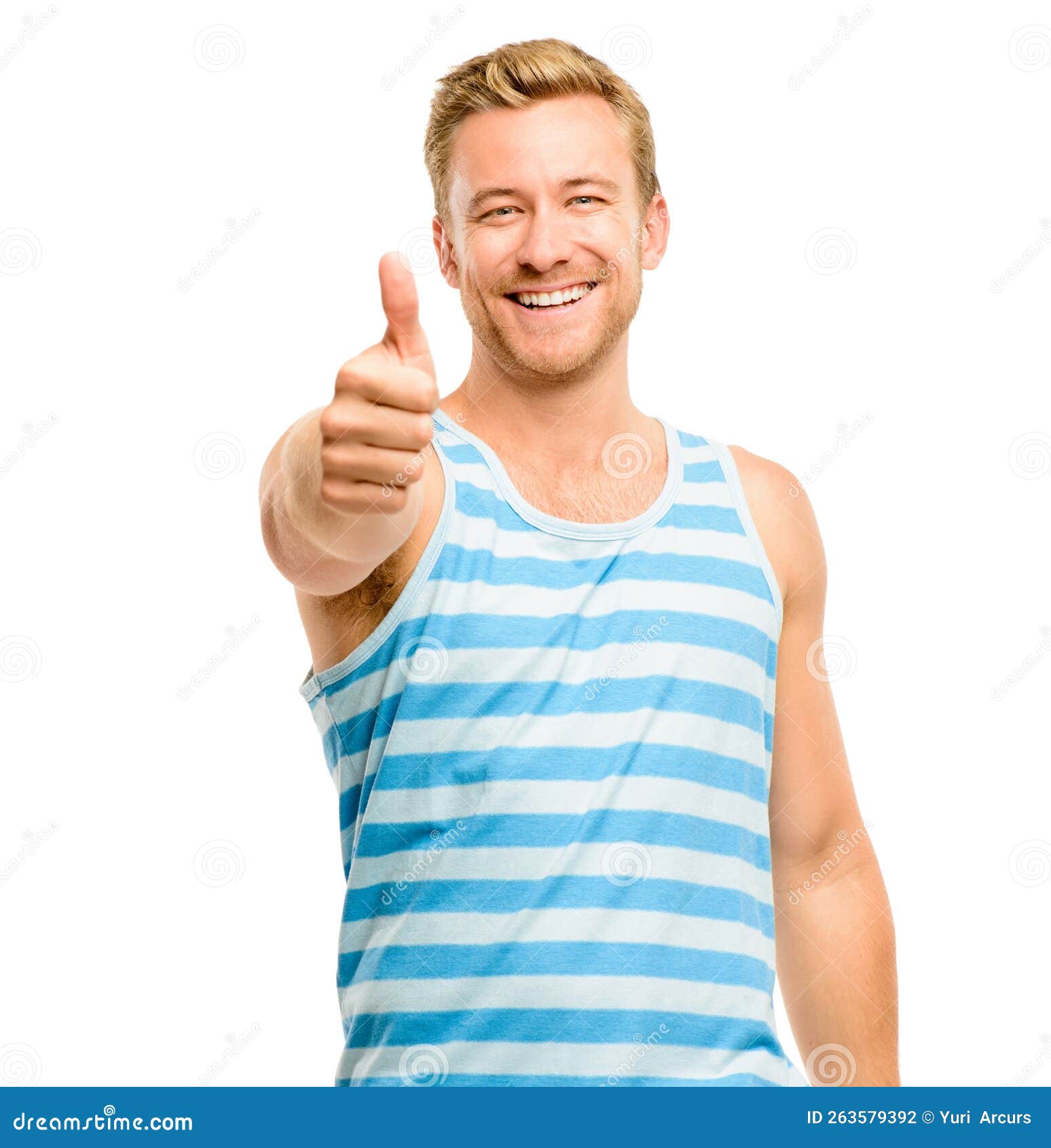 Good Luck. a Handsome Young Man Standing Alone in the Studio and ...