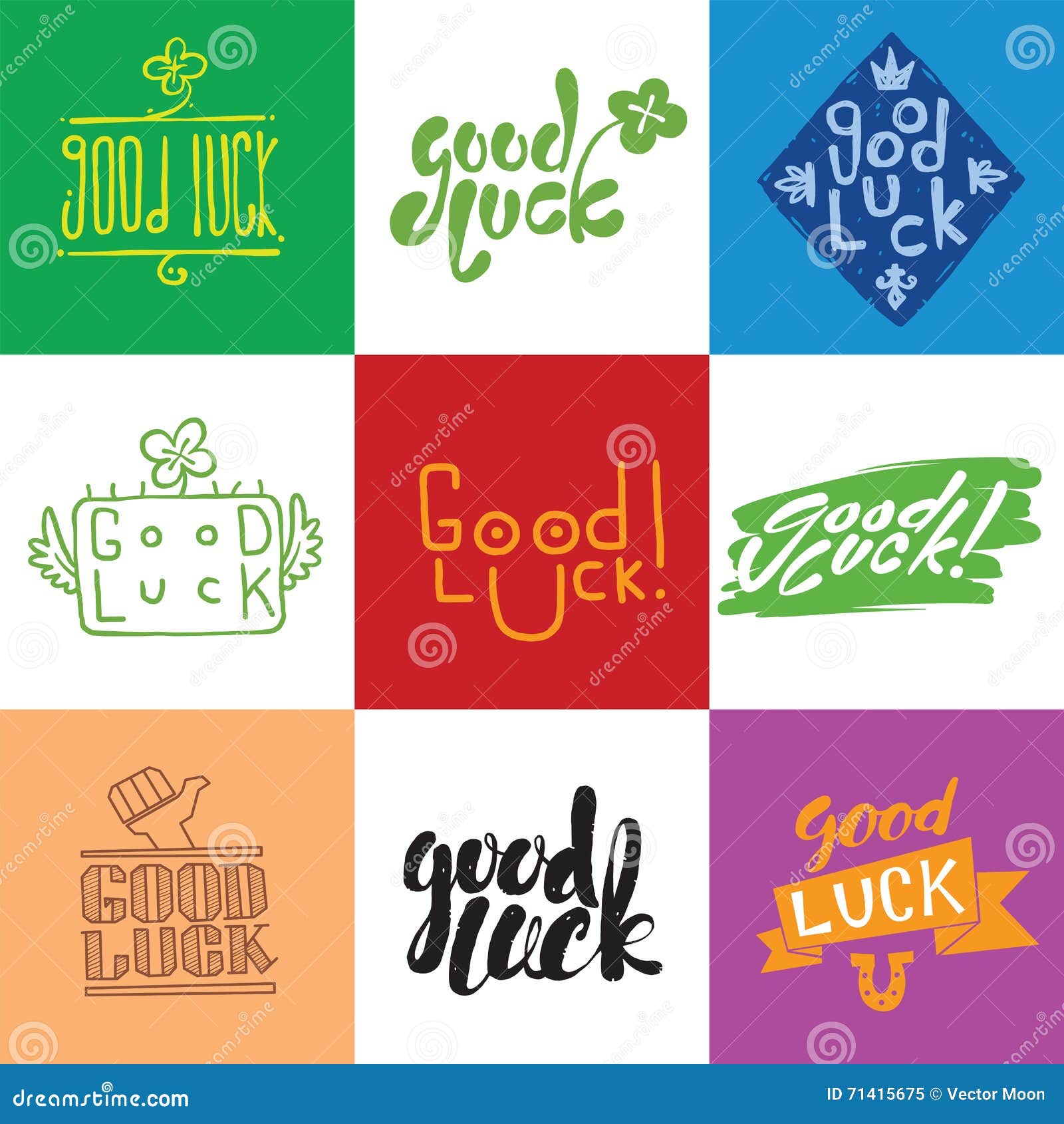 Good Luck Vector Lettering Set. Stock Vector - Illustration of card ...