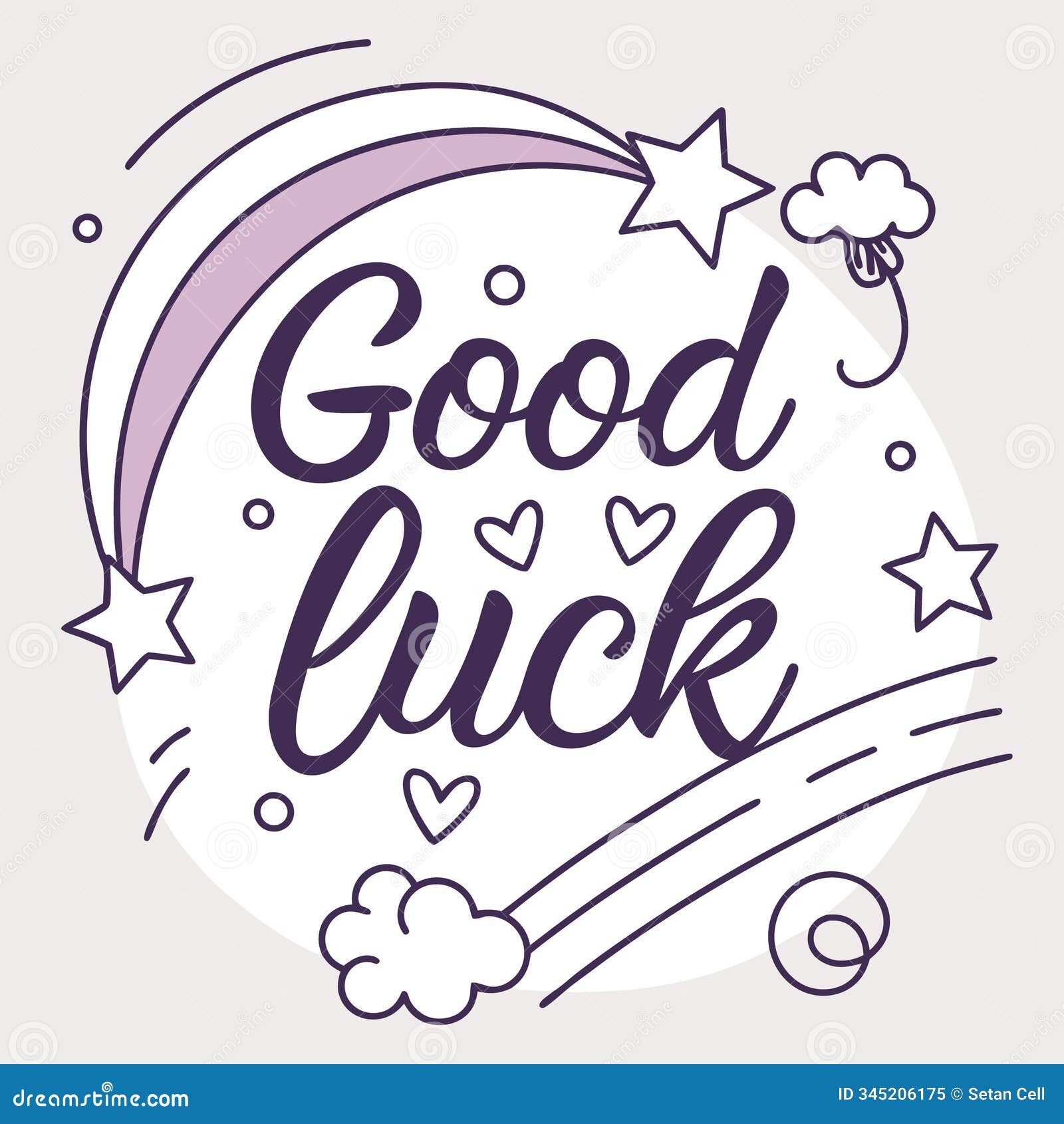 Good Luck Written in a Circle with Rainbow, Stars, and Cloud Stock ...
