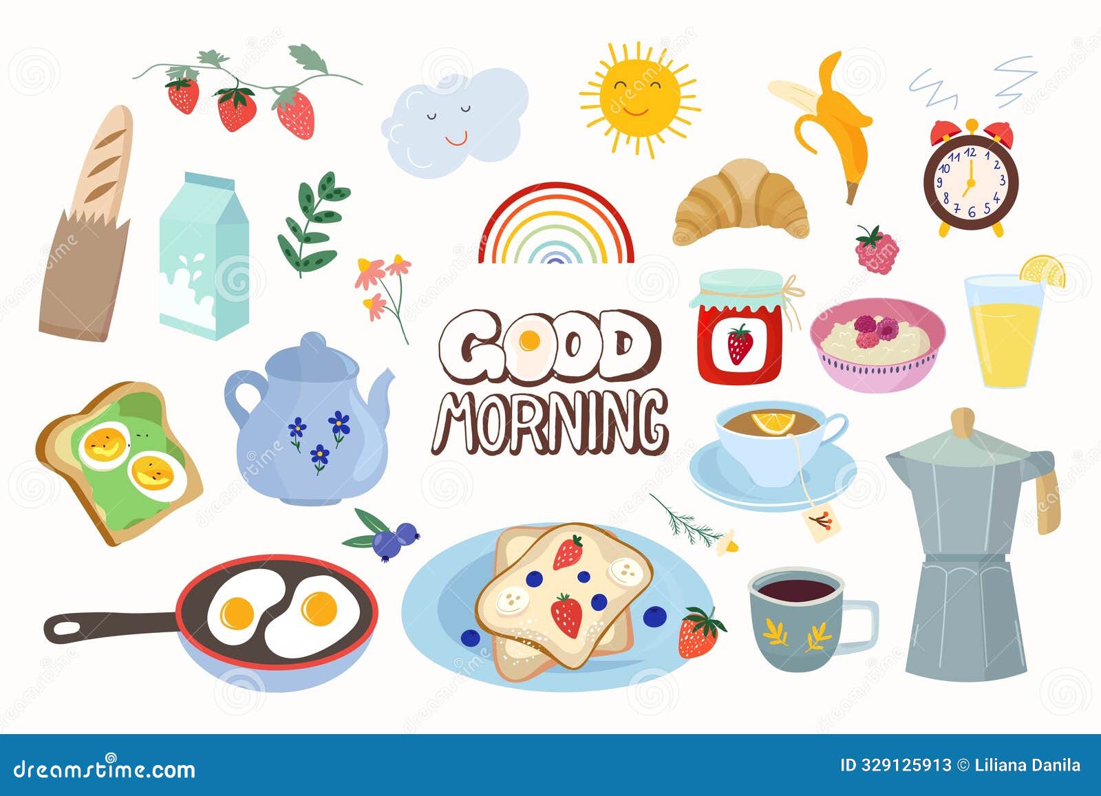 Good Morning Collection with Different Elements, Food and Drinks Stock ...