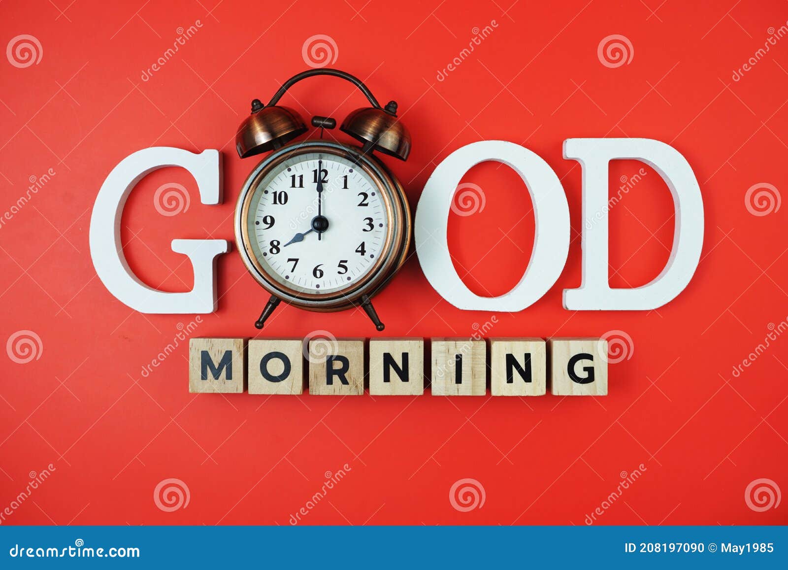Good Morning Alphabet Letters with Alarm Clock on Red Background Stock ...