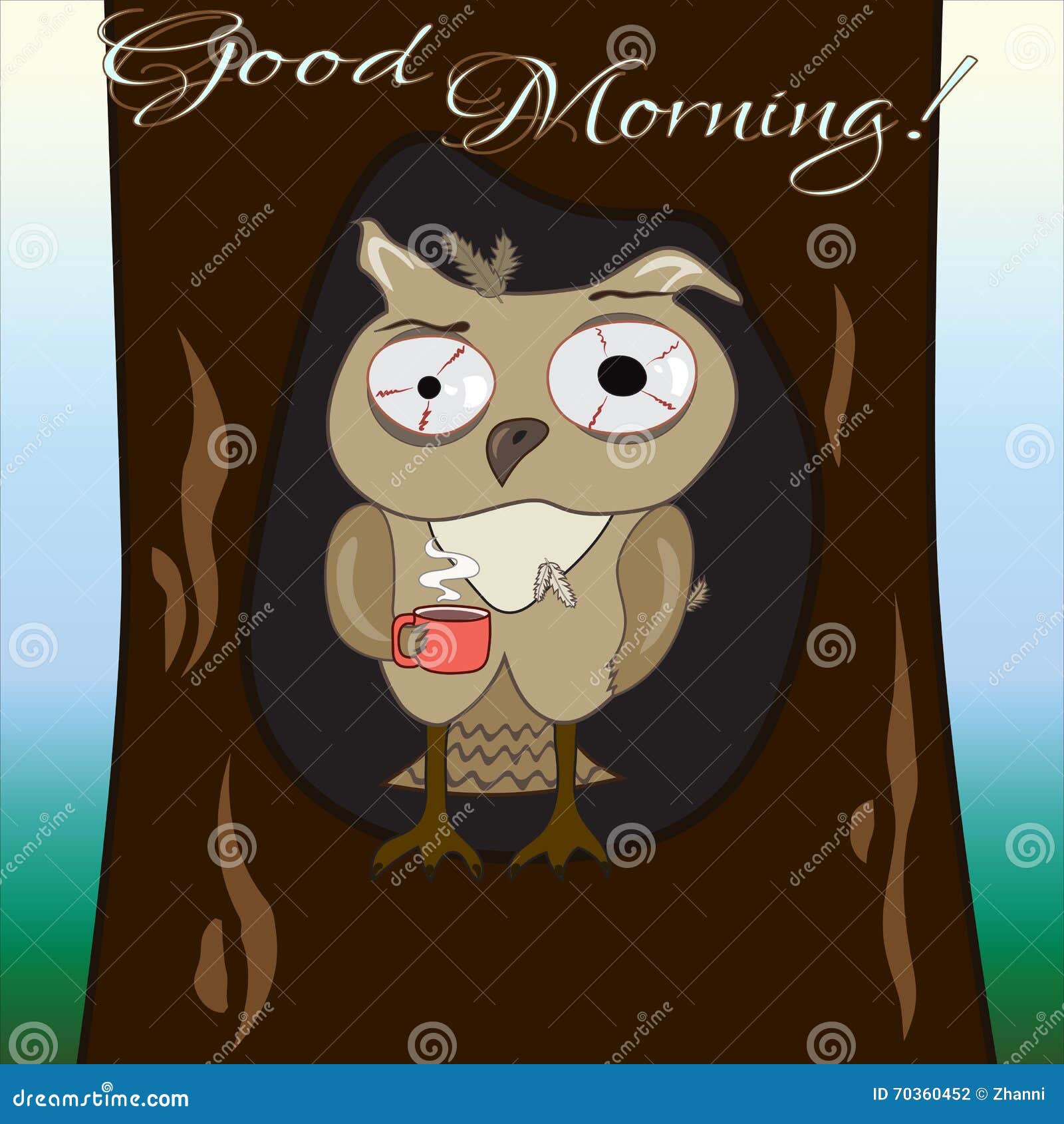 Good morning with bird owl stock illustration. Illustration of internet ...