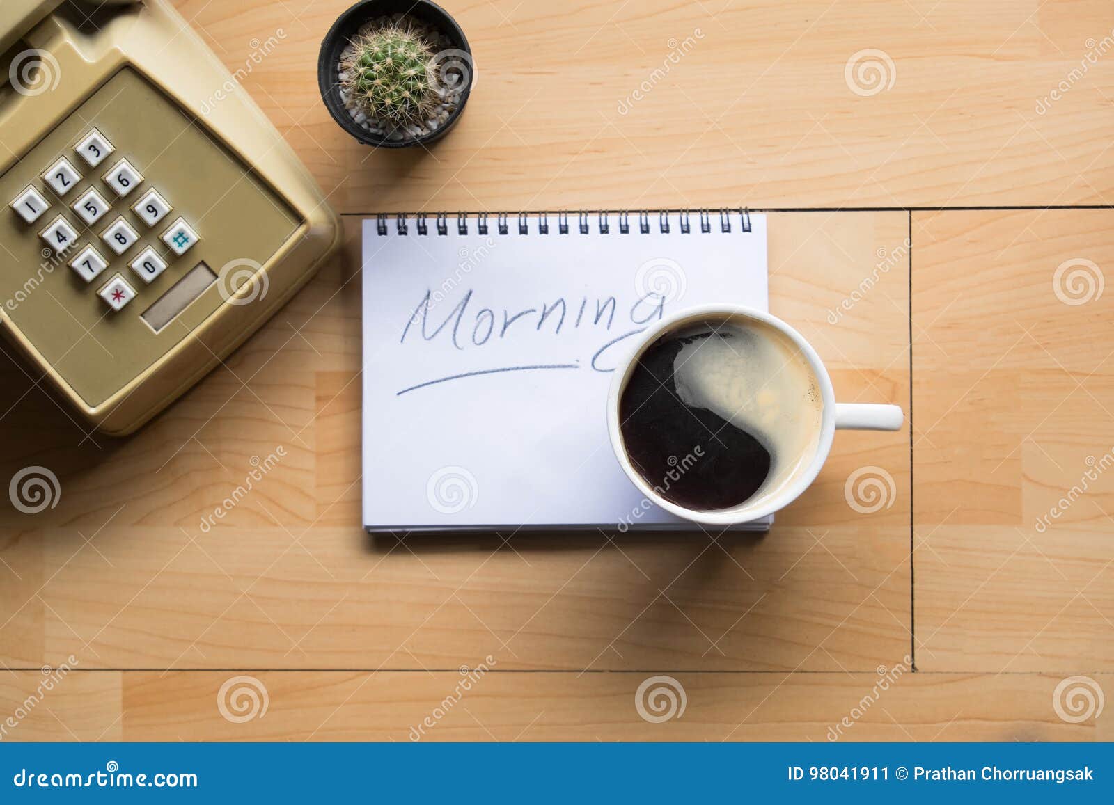 Good Morning Breakfast and Cup of Coffee on Work Table. Stock Image ...