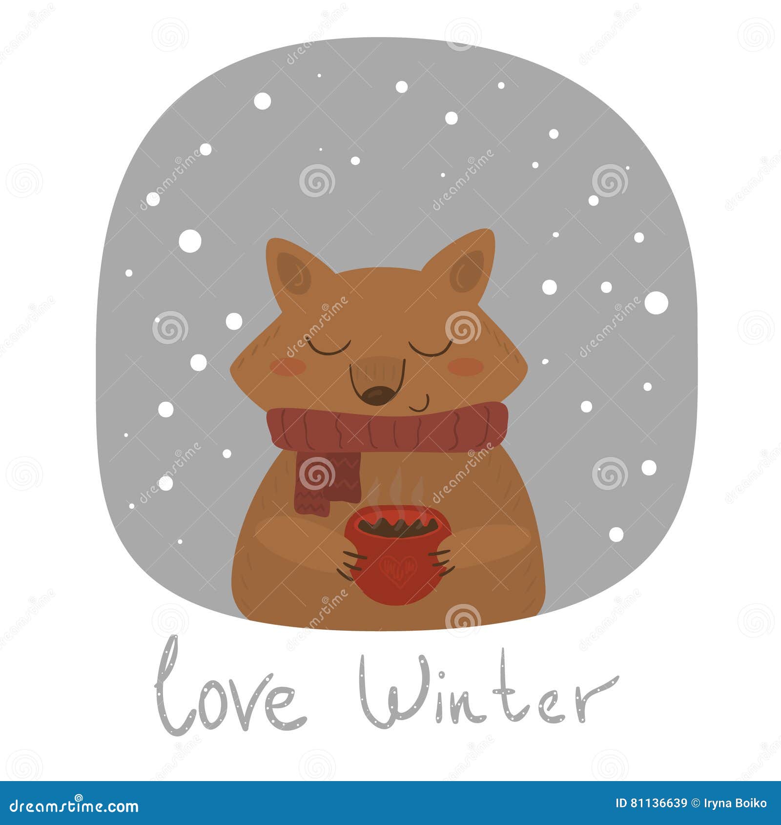 Good Morning Card with Fox and Cup Stock Illustration - Illustration of ...