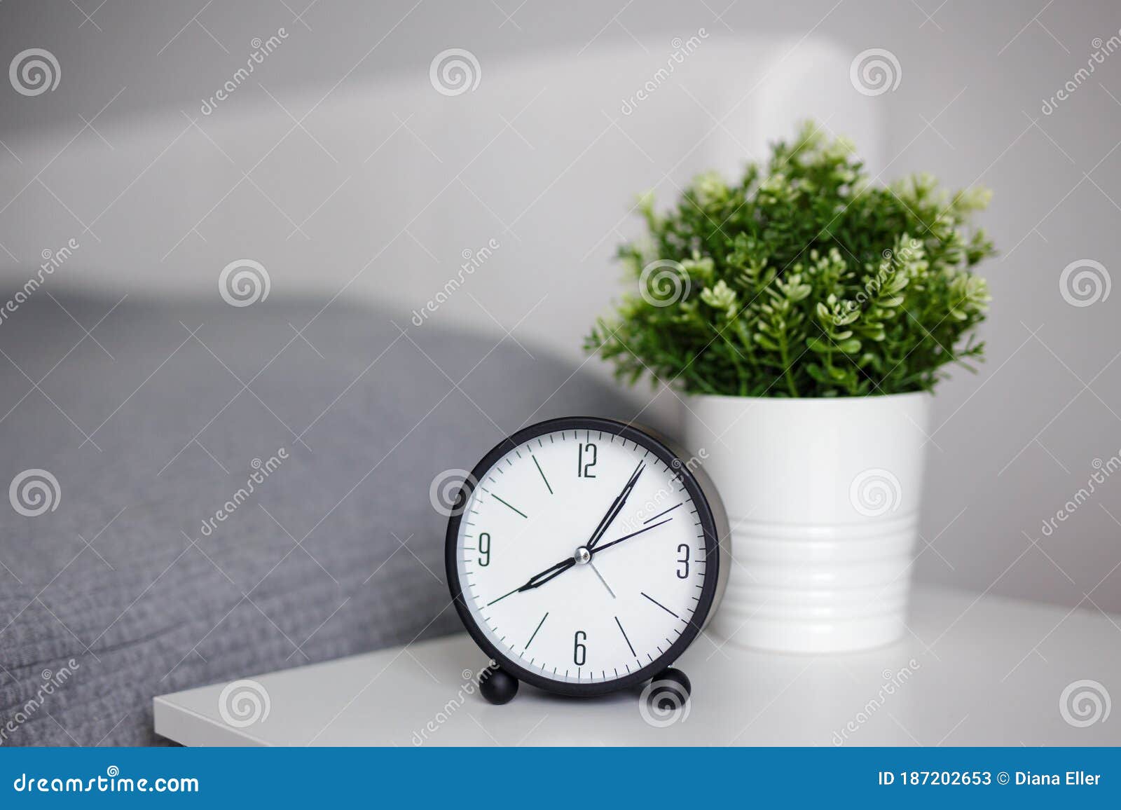 Good Morning Concept - Alarm Clock on Bedside Table Stock Image - Image ...