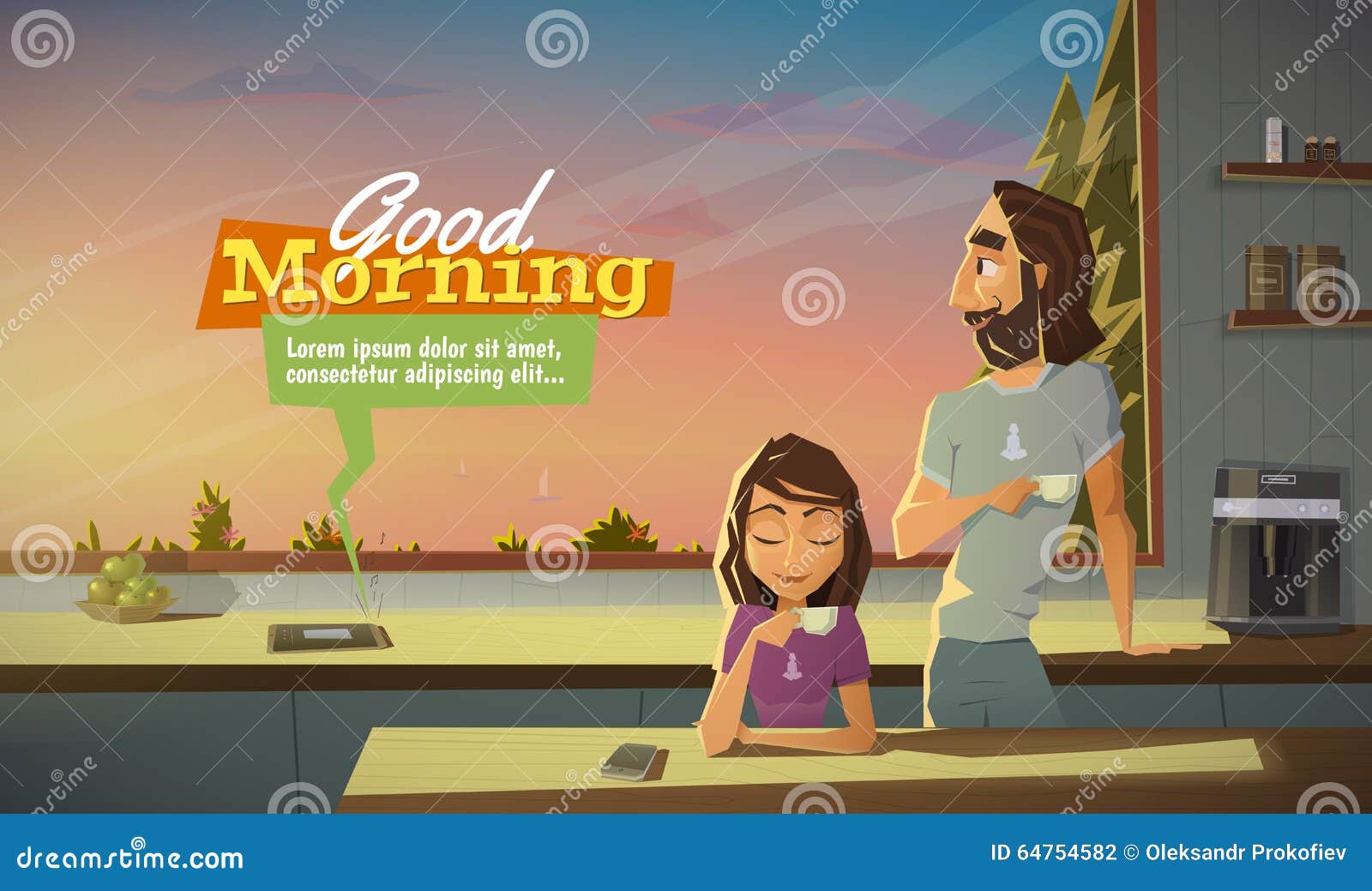 Good Morning, Drink Coffee with Family Stock Vector - Illustration of ...