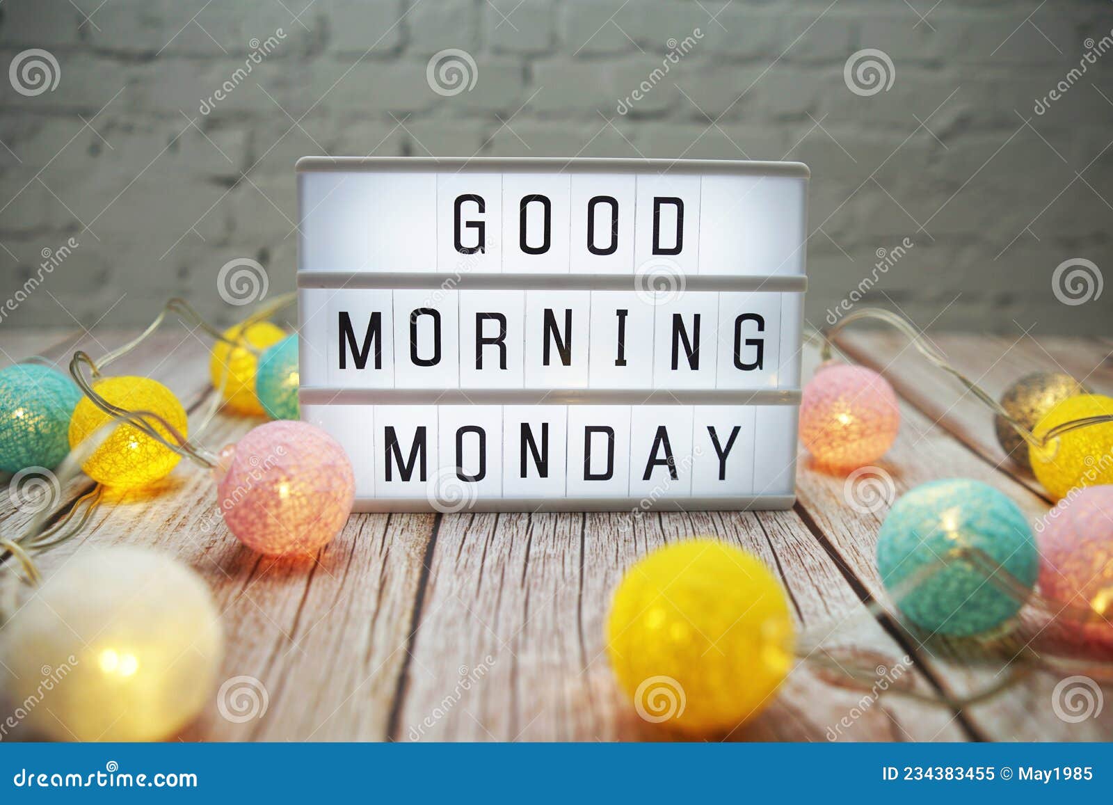 Good Morning Monday Text on Lightbox on Wooden Background Stock Image ...