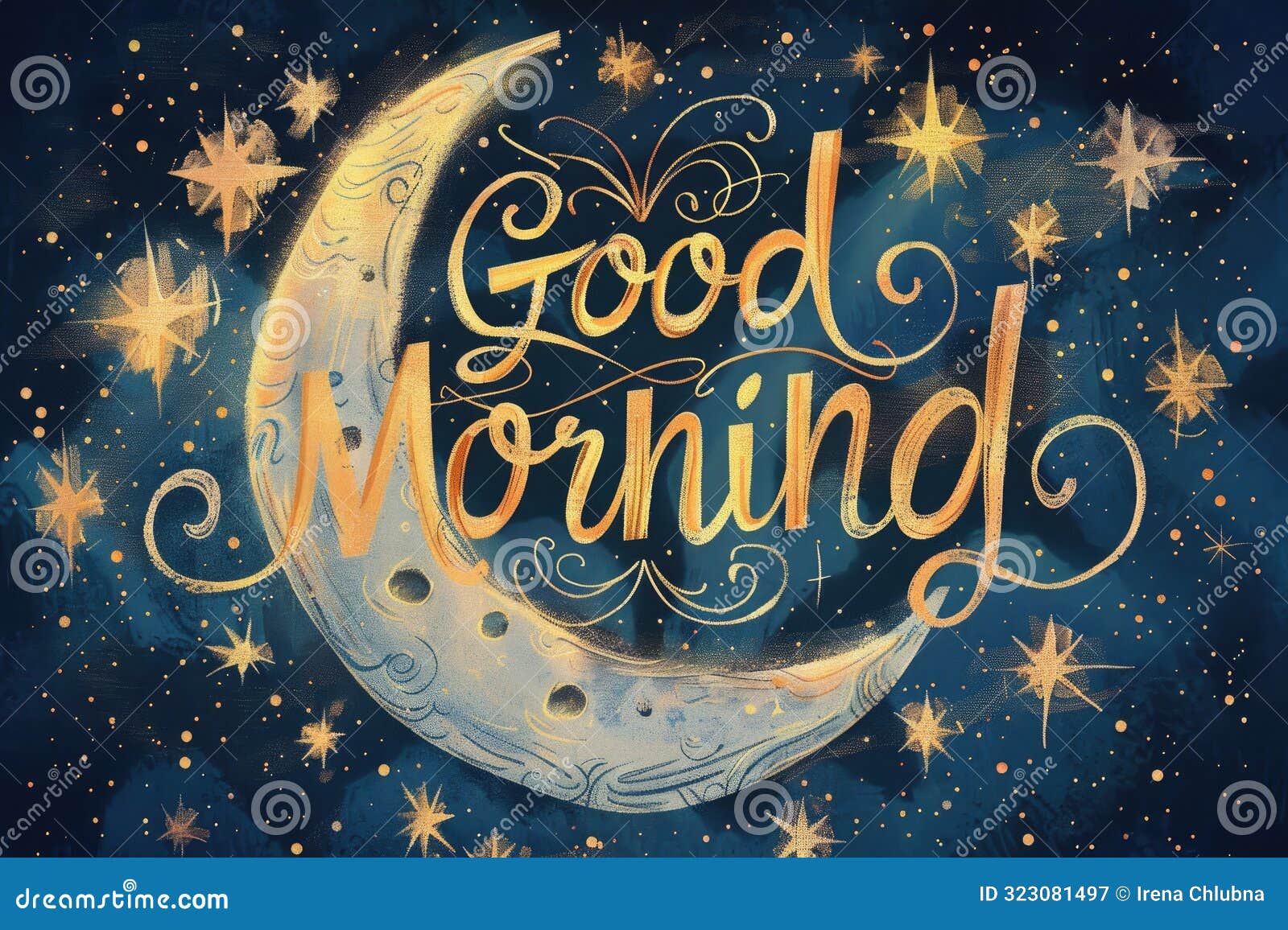 Good Morning Moon and Stars Theme Stock Illustration - Illustration of ...