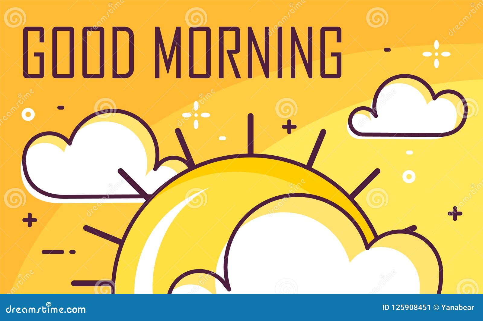 Good Morning Poster with Clouds and Sun. Thin Line Flat Design Stock ... Good Morning Poster with Clouds and Sun. Thin Line Flat Design Stock ...