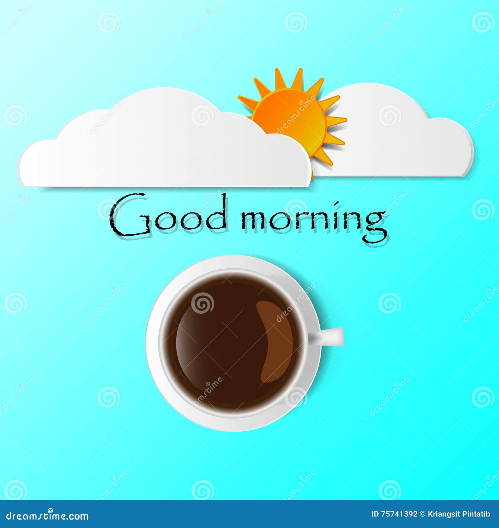 Good Morning Sky and Sun with a Glass of Coffee Stock Vector ...