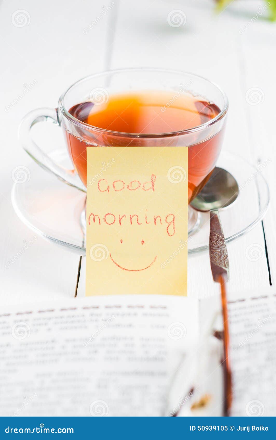 Good Morning with Smile and Cup Tea Stock Image - Image of positive ...