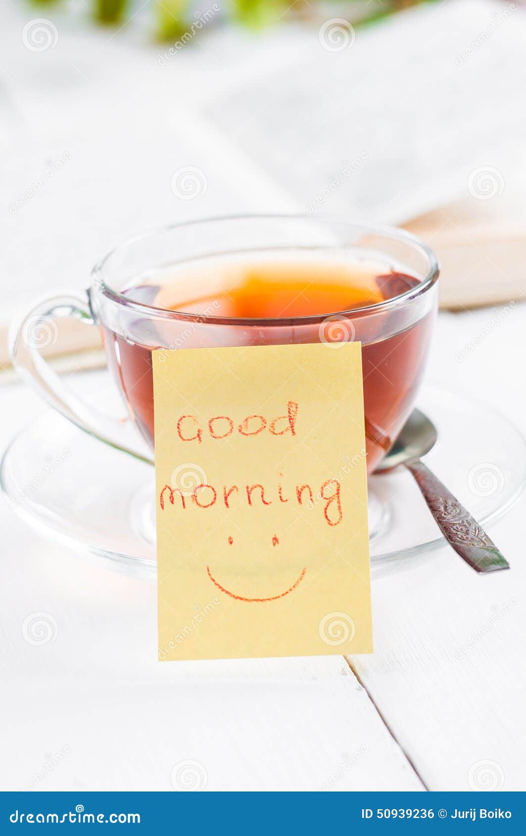 Good Morning with Smile and Cup Tea Stock Photo - Image of mindful ...