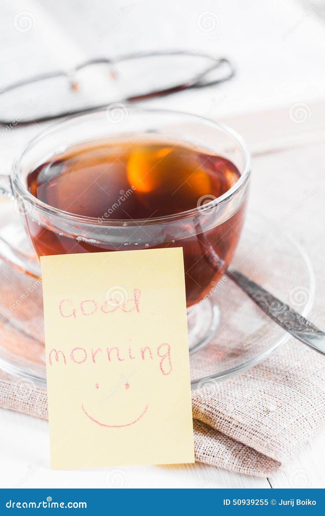Good Morning with Smile and Cup Tea Stock Image - Image of smile ...
