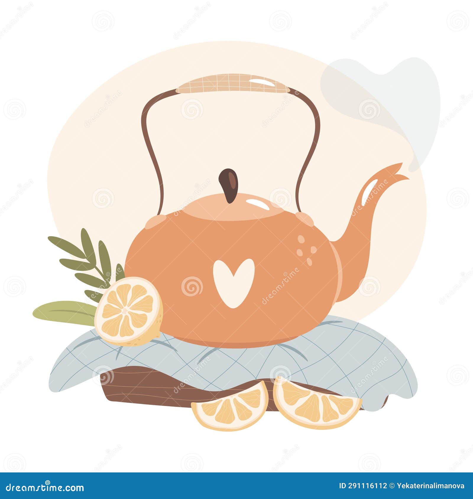 Good Morning. Tea Pot and Lemons Stock Illustration - Illustration of ...