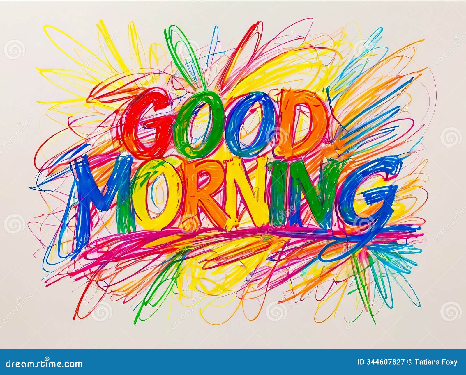 Good Morning Text in Scribbles Chaotic Wax Crayon Drawing Style Stock ...