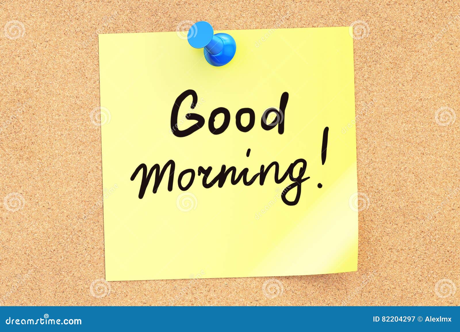 Good Morning! Text on a Sticky Note Pinned To a Corkboard. 3D Re Stock ...