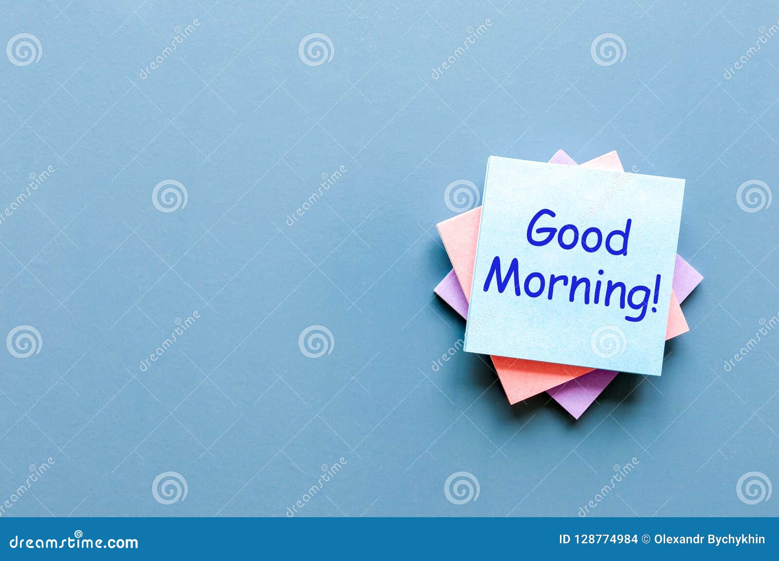 Good Morning - Wish for a Good Day. Note at Blue Background Stock Photo ...