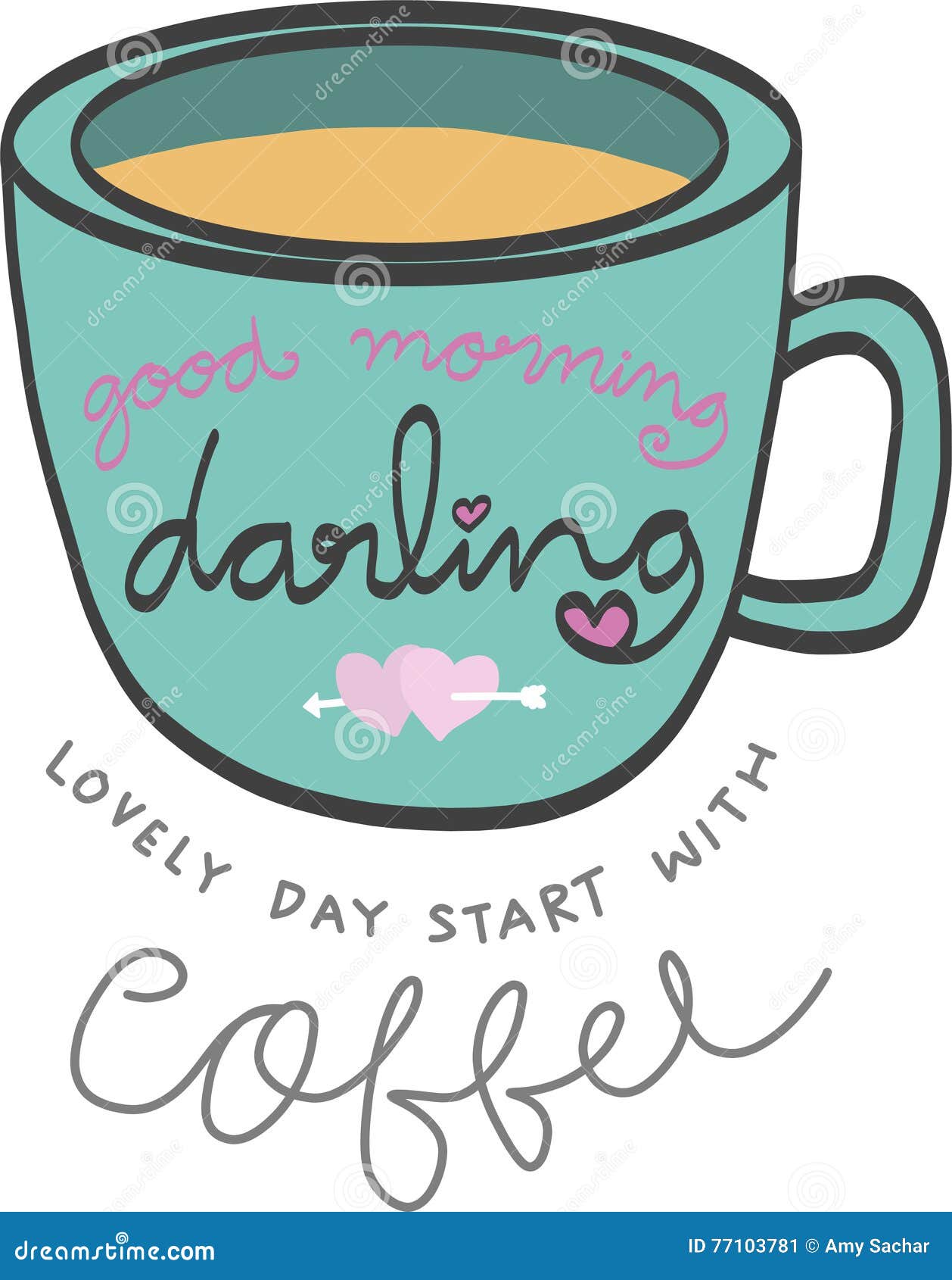 Good Morning Word on Blue Coffee Cup Stock Illustration - Illustration ...