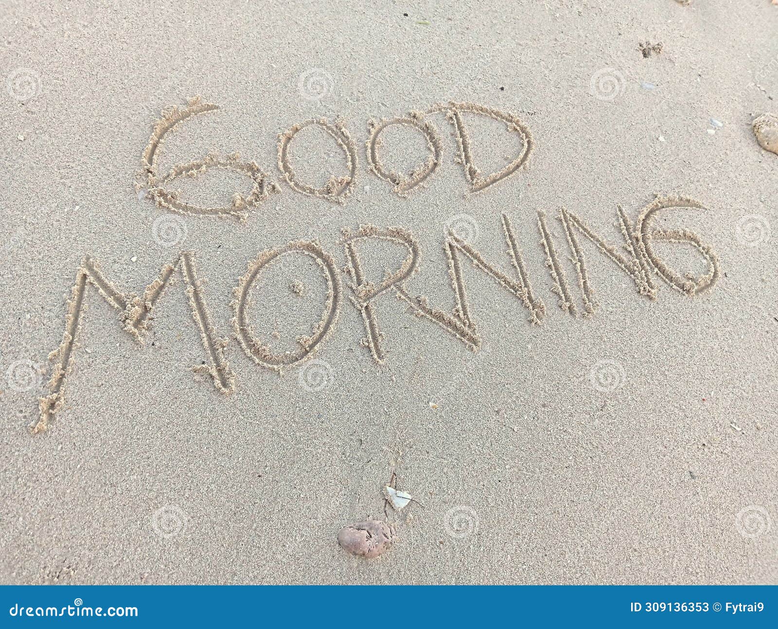 Good Morning Writing on the Beach Sand in the Morning Stock Image ...